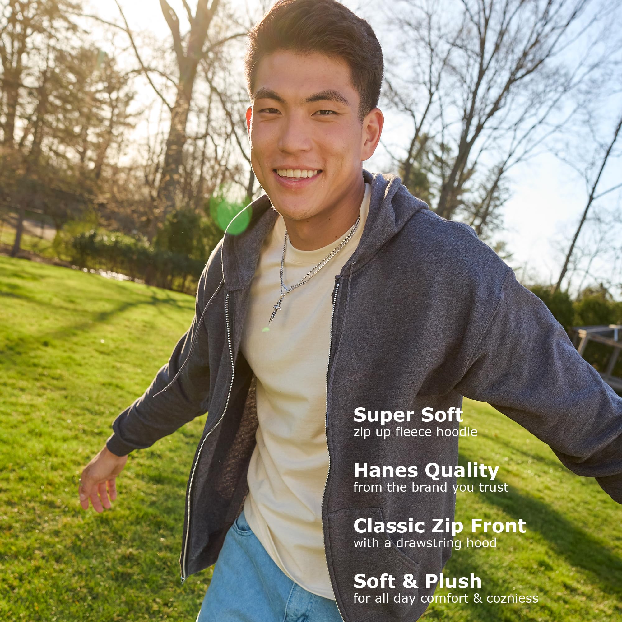 Hanes Mens Hoodie, Ecosmart Fleece Full-zip Zip-up Hooded Sweatshirt For Athletic-hoodies, Light Blue, Medium US