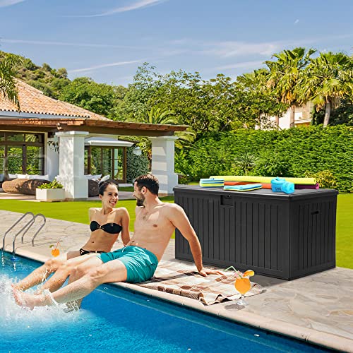 YITAHOME XXL 230 Gallon Large Deck Box,Outdoor Storage for Patio Furniture Cushions,Garden Tools and Pool Toys with Flexible Divider,Waterproof,Lockable (Black)