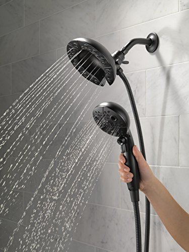 Delta Faucet 5-Spray In2ition Dual Shower Head with Handheld Spray, H2Okinetic Matte Black Shower Head with Hose, Showerheads, Handheld Shower Heads, Magnetic Docking, Matte Black 58480-BL-PK