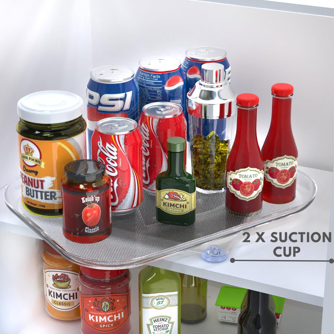 2PCS Kitchen Cabinet Organizer, Non-Skid 360 Rotating Lazy Susan, Pantry Organizers and Storage, Turntable for Refrigerator Organizing, Fridge Swivel Tray (10.2 X 13.8 inches),2pcs