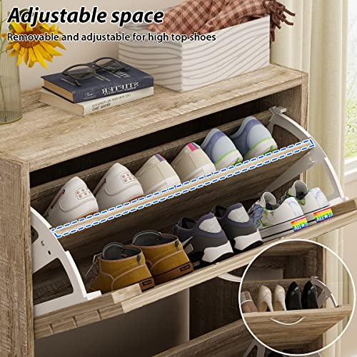 AGOTENI Shoe Cabinet, Natural Narrow Shoe Cabinet with 3 Flip Doors & Adjustable Shelf, Modern Shoe Storage Cabinet for Entryway Hallway (22.4”W x 9.4”D x 42.3”H)