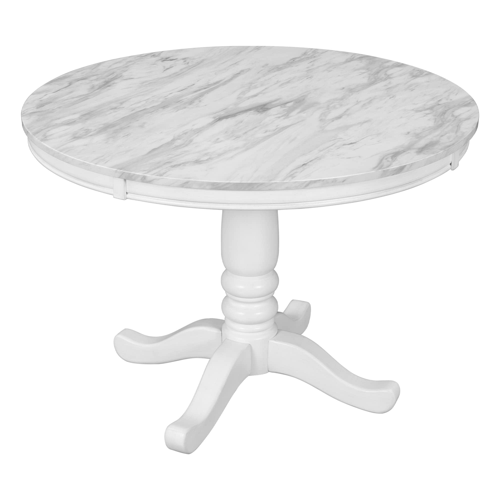GINGVAT 5 Piece Round Dining Table Set for 4,with Marble Veneer and X Back 4 Solid Wood Chairs,42-Inch, White