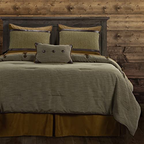 Paseo Road by HiEnd Accents | Highland Lodge Rustic Bedding 5 Piece Super King Size Comforter Set, Green Brown Jacquard Western Bedding, Cabin Comforter Set with Bed Skirt, Shams, Accent Pillow