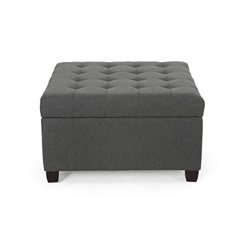 Christopher Knight Home Hedda Tufted Fabric Storage Ottoman, Dark Gray, Dark Brown