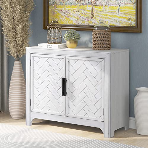 XD Designs Wood Console Table Sofa Table with 2 Adjustable Shelf,Modern Sideboard Buffet Storage Cabinet,Accent Storage Cabinet for Entryway/Kitchen Dining Room/Living Room (Antique White)