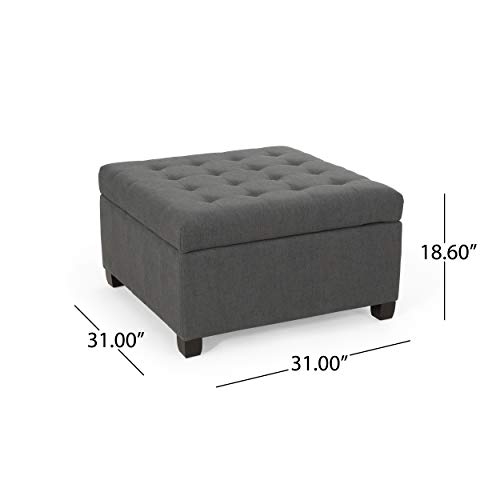 Christopher Knight Home Hedda Tufted Fabric Storage Ottoman, Dark Gray, Dark Brown
