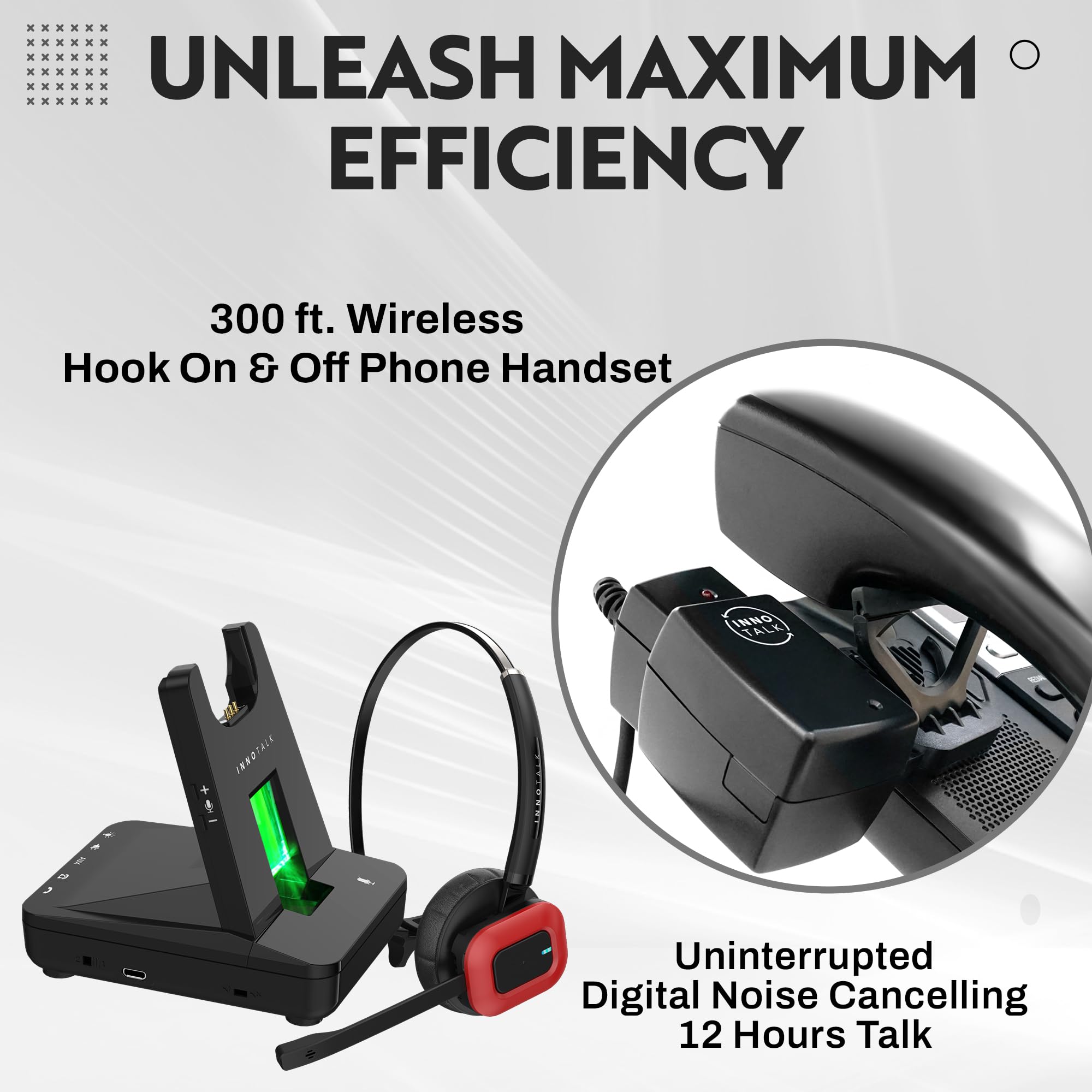 Wireless Headset for Desk Phone with Remote Hook ON and Off Handset Lifter, 300 Feet Mobility 8 Hours Talking (Explorer)