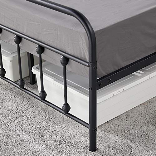 Topeakmart Queen Size Victorian Style Metal Bed Frame with Headboard/Mattress Foundation/No Box Spring Needed/Under Bed Storage/Strong Slat Support Black