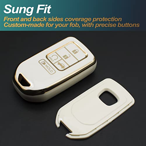 FEYOUN Key Fob Cover Compatible with Honda Accord Civic CR-V Insight Passport Pilot Smart 5 Buttons TPU Remote Keyless Key Fob Case Protection Shell Accessories, White