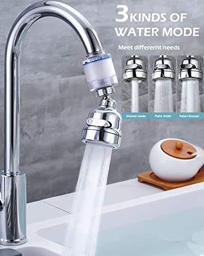 Water Filter for Sink, 360° Rotating Faucet Water Filter, Kitchen Bathroom Universal Swivel Sink Filter, with 3 Water Outlet Modes (Silver)