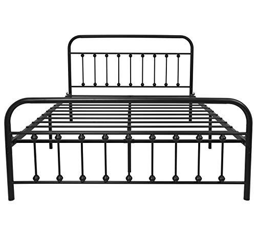 NEEBIRGELIA Black Metal Bed Frame Queen Size with Headboard and Footboard Single Platform Mattress Base,Metal Tube and Iron-Art Bed(Queen,Black)