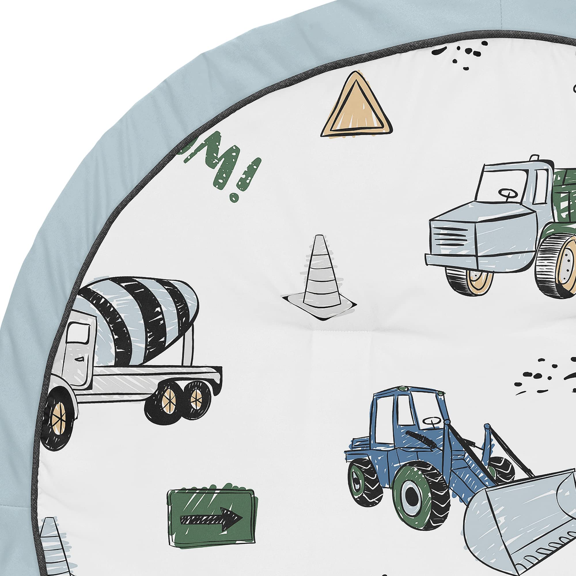 Sweet Jojo Designs Construction Truck Boy Baby Playmat Tummy Time Infant Play Mat - Grey Yellow Black Blue and Green Transportation