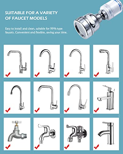 Water Filter for Sink, 360° Rotating Faucet Water Filter, Kitchen Bathroom Universal Swivel Sink Filter, with 3 Water Outlet Modes (Silver)