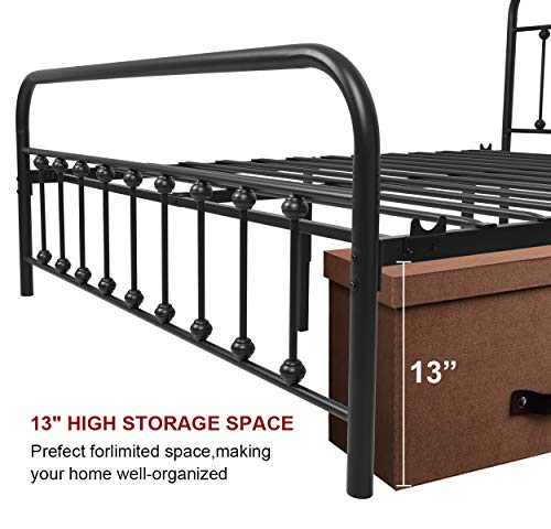 NEEBIRGELIA Black Metal Bed Frame Queen Size with Headboard and Footboard Single Platform Mattress Base,Metal Tube and Iron-Art Bed(Queen,Black)