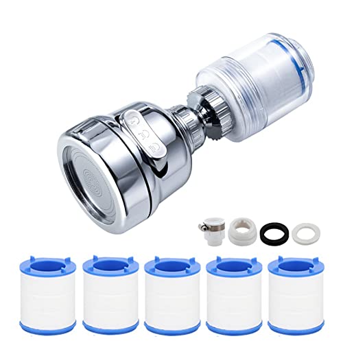 Water Filter for Sink, 360° Rotating Faucet Water Filter, Kitchen Bathroom Universal Swivel Sink Filter, with 3 Water Outlet Modes (Silver)