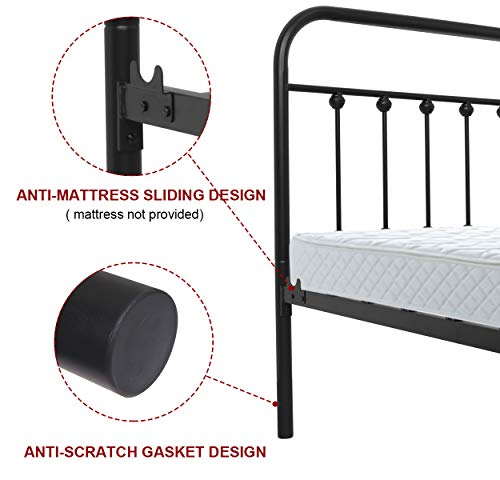 NEEBIRGELIA Black Metal Bed Frame Queen Size with Headboard and Footboard Single Platform Mattress Base,Metal Tube and Iron-Art Bed(Queen,Black)