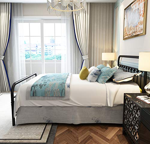 NEEBIRGELIA Black Metal Bed Frame Queen Size with Headboard and Footboard Single Platform Mattress Base,Metal Tube and Iron-Art Bed(Queen,Black)