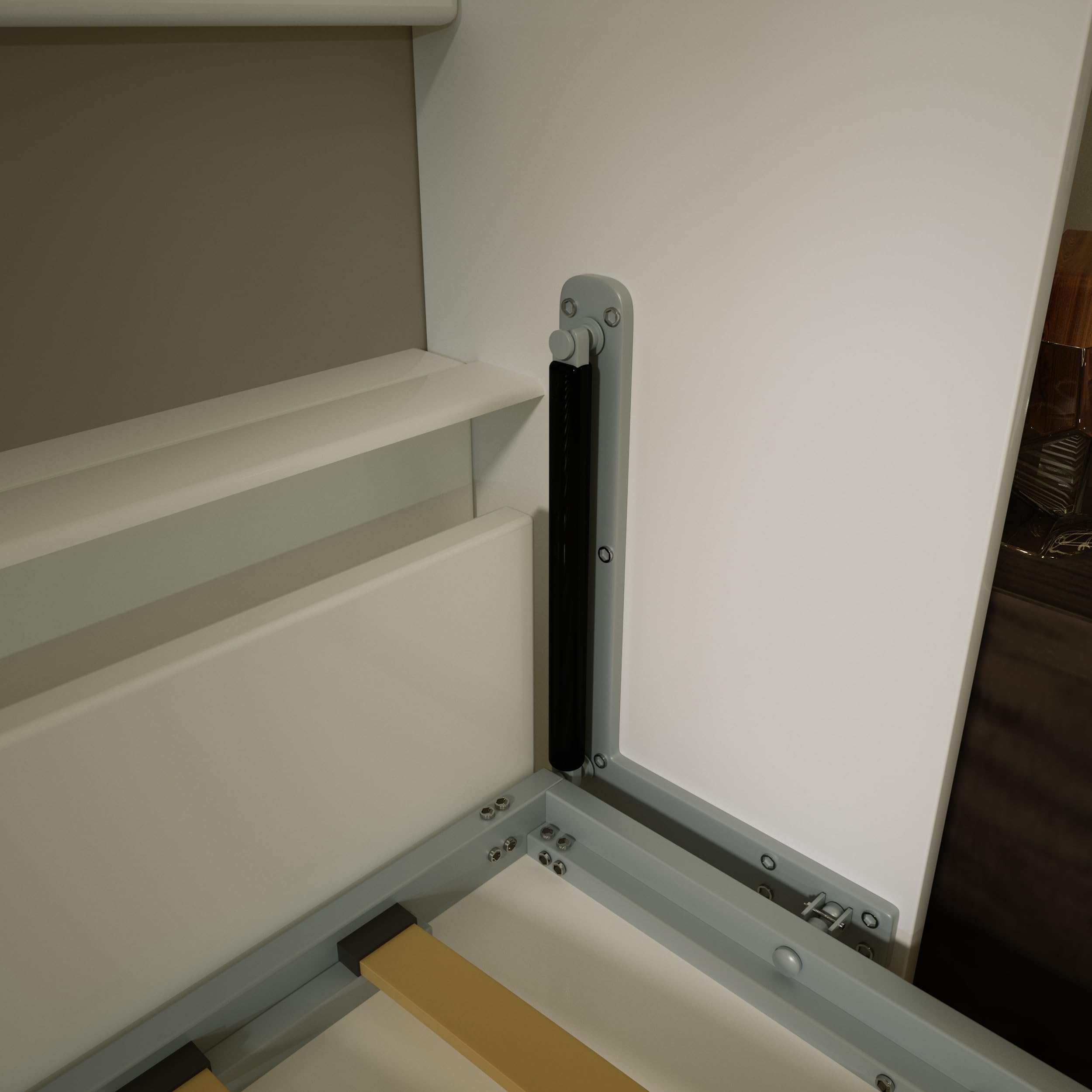 RUNWON Morden Deisgn Full Size Vertical Murphy Bed Wall Bed with Shelf and Drawers for Kids Adults Bedroom,Space Saving Hidden Bed Gas Struts