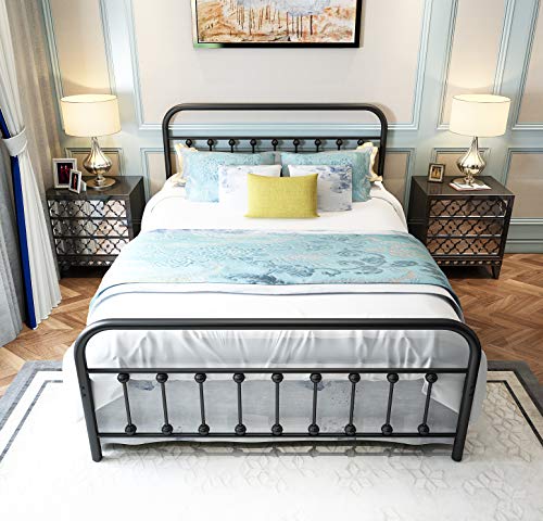 NEEBIRGELIA Black Metal Bed Frame Queen Size with Headboard and Footboard Single Platform Mattress Base,Metal Tube and Iron-Art Bed(Queen,Black)