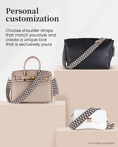 Vividora Purse Strap Replacement Crossbody, 1.5"/2" Wide Golden Buckle Adjustable Shoulder Strap, Boho Canvas Handbag Strap Bag Strap for Women Black and White Folding Line