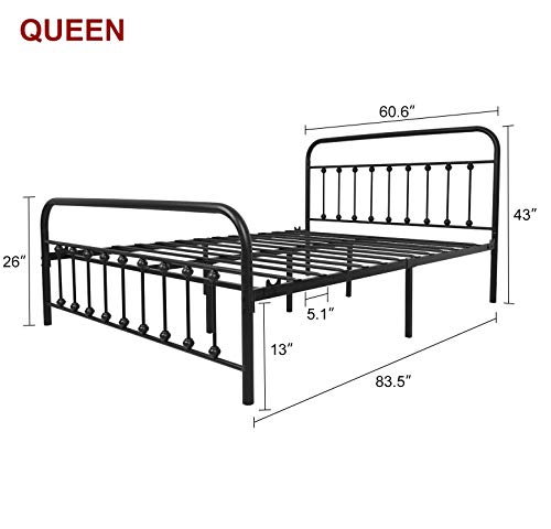 NEEBIRGELIA Black Metal Bed Frame Queen Size with Headboard and Footboard Single Platform Mattress Base,Metal Tube and Iron-Art Bed(Queen,Black)
