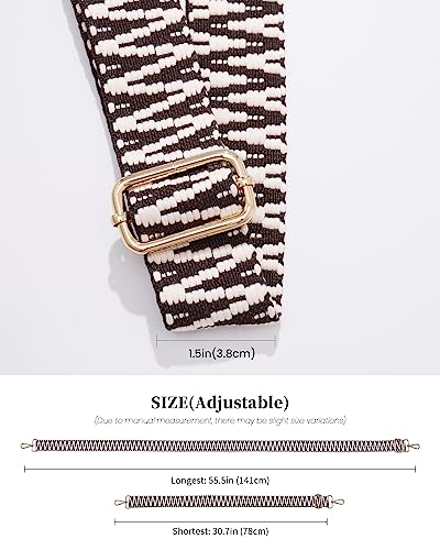 Vividora Purse Strap Replacement Crossbody, 1.5"/2" Wide Golden Buckle Adjustable Shoulder Strap, Boho Canvas Handbag Strap Bag Strap for Women Black and White Folding Line