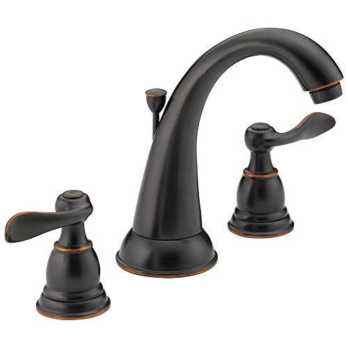 Delta Faucet Windemere Widespread Bathroom Faucet Oil Rubbed Bronze, Bathroom Faucet 3 Hole, Metal Drain Assembly, Oil Rubbed Bronze B3596LF-OB
