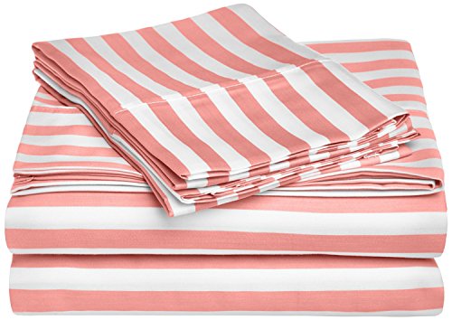 Cabana Stripe Kids Wrinkle Resistant Cotton Blend 600 Thread Count Twin XL 3-Piece Sheet Set, Pink