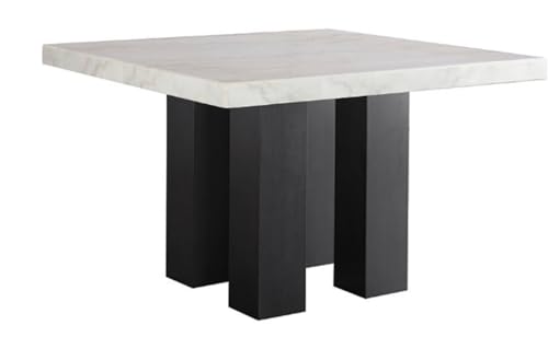 GTU Furniture 5Pc Counter Height Square Dining Table with White Faux Marble Top and 4 Upholstered Grey Chairs Dining Room Set