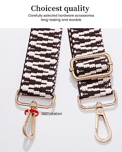 Vividora Purse Strap Replacement Crossbody, 1.5"/2" Wide Golden Buckle Adjustable Shoulder Strap, Boho Canvas Handbag Strap Bag Strap for Women Black and White Folding Line