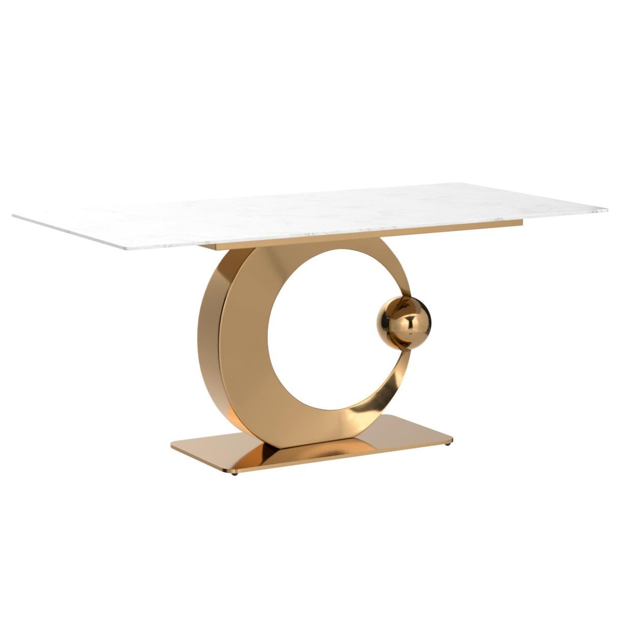 Montary 71” Artificial Marble Dining Table for 6-8 Seat, Modern Rectangle Dining Room Table with Gold Shaped Circle Stainless Steel Base, Sintered Stone Dining Table (Only Table)