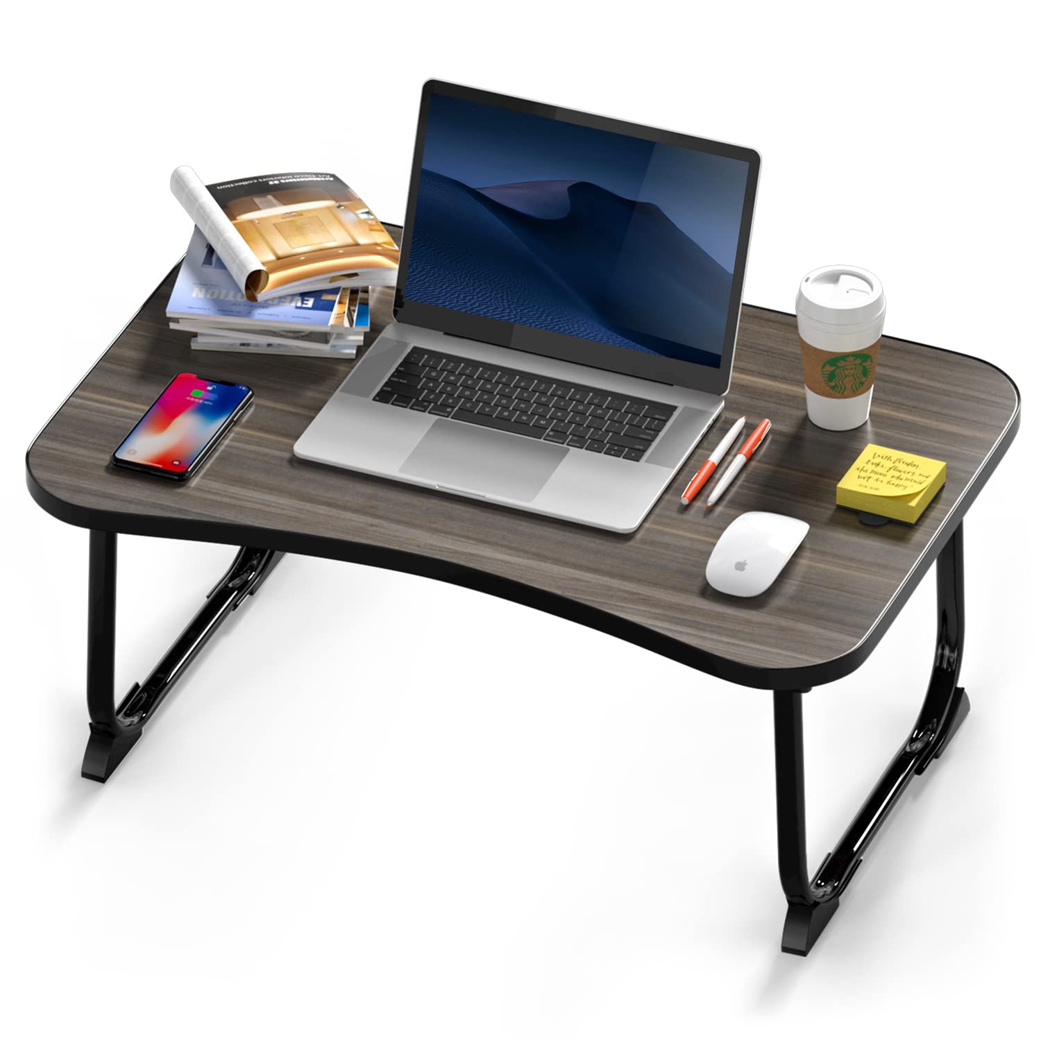 MIIRR Foldable Lap Desks for Laptop, 23.6 inch Laptop Tray Table, Portable Bed Tray Table, Laptop Desk for Working, Writing and Eating (Black)