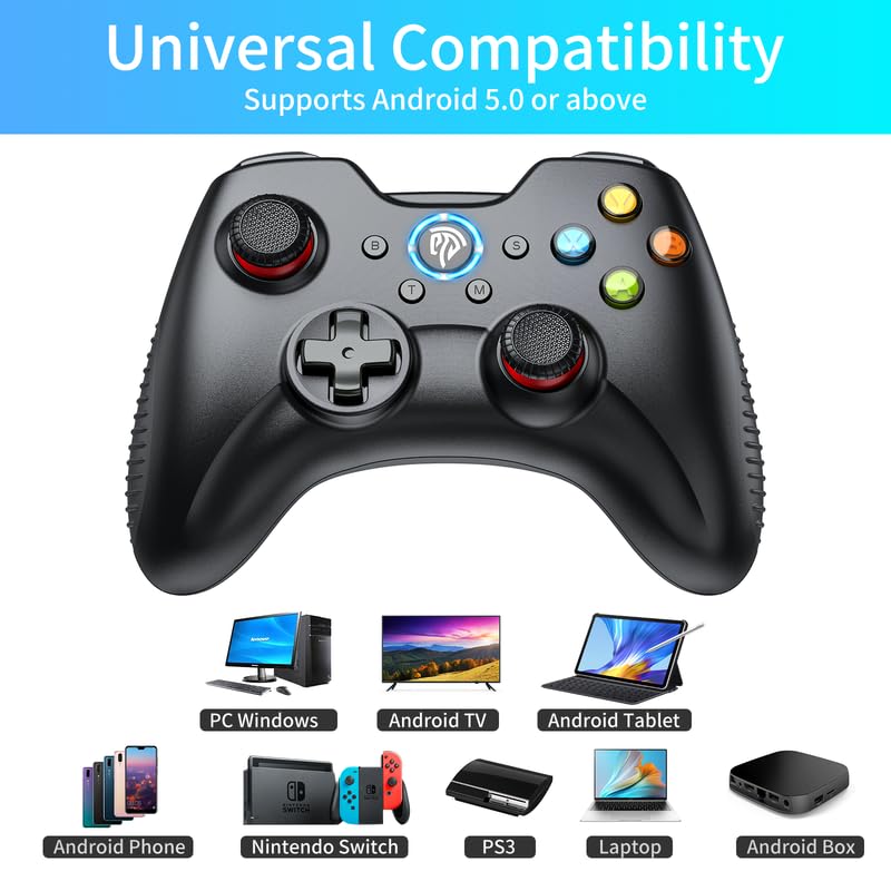 EasySMX Wireless Gaming Controller for Windows 7 8 10 11 12 PC/Laptop/PS3/Android/Switch/Steam Deck, Dual-Vibrate Gamepad Joystick Computer Game Controller With Turbo, 4 Customized Key - black