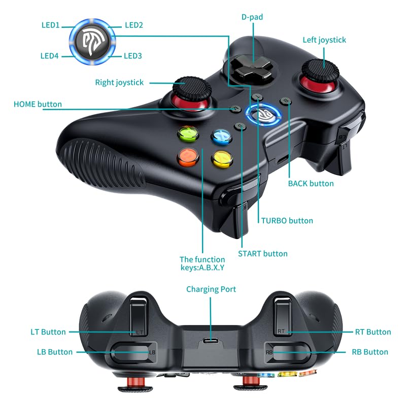 EasySMX Wireless Gaming Controller for Windows 7 8 10 11 12 PC/Laptop/PS3/Android/Switch/Steam Deck, Dual-Vibrate Gamepad Joystick Computer Game Controller With Turbo, 4 Customized Key - black