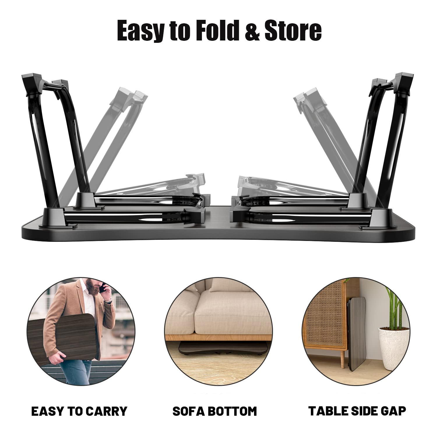 MIIRR Foldable Lap Desks for Laptop, 23.6 inch Laptop Tray Table, Portable Bed Tray Table, Laptop Desk for Working, Writing and Eating (Black)