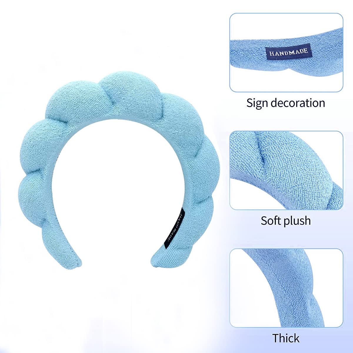 2 Pack Sponge Headband Skincare Headbands for Women, Sponge Spa Headband Makeup Headbands with Triangle Powder Puff for Washing Face, Makeup, Skincare - 4 Pcs (Blue+black)