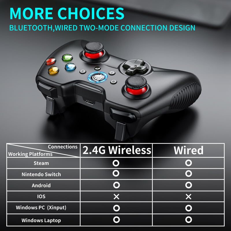 EasySMX Wireless Gaming Controller for Windows 7 8 10 11 12 PC/Laptop/PS3/Android/Switch/Steam Deck, Dual-Vibrate Gamepad Joystick Computer Game Controller With Turbo, 4 Customized Key - black
