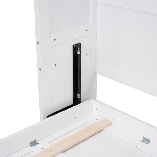 HBRR Murphy Cabinet Bed with A Storage Shelf, Wood Foldable Wall BedFrame for Guest Room Home Office, Space-Saving, No Box Spring Needed, White, Queen (U.S. Standard)