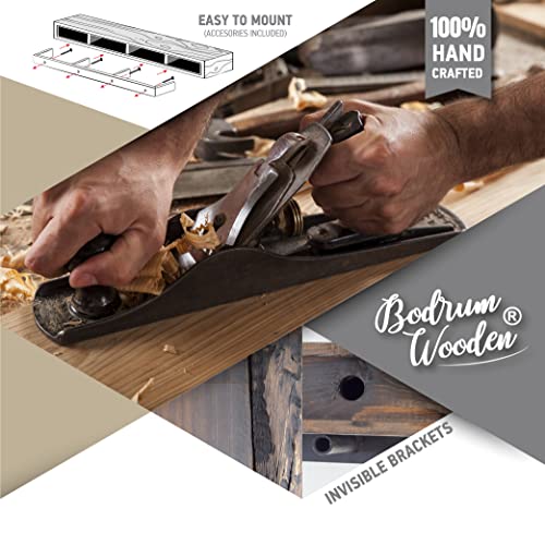 BODRUM WOODEN Beam Wood Shou Sugi Ban Fireplace Shelf Mantelpiece Shelving Water-Based Paint Floating Cottage Solid Easy Install Real Tree Handmade (Rustic Burn, 72'')