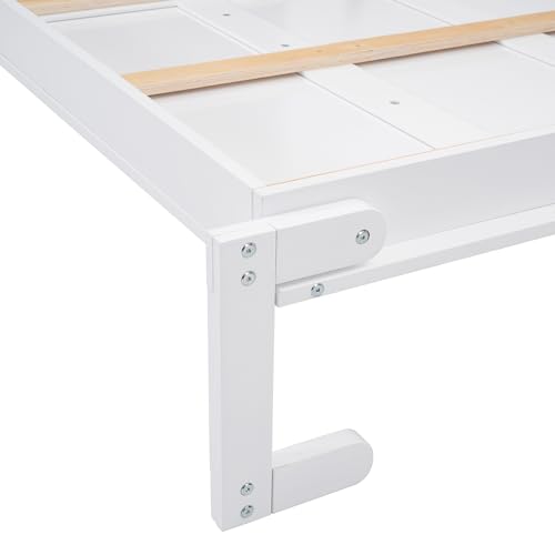 HBRR Murphy Cabinet Bed with A Storage Shelf, Wood Foldable Wall BedFrame for Guest Room Home Office, Space-Saving, No Box Spring Needed, White, Queen (U.S. Standard)