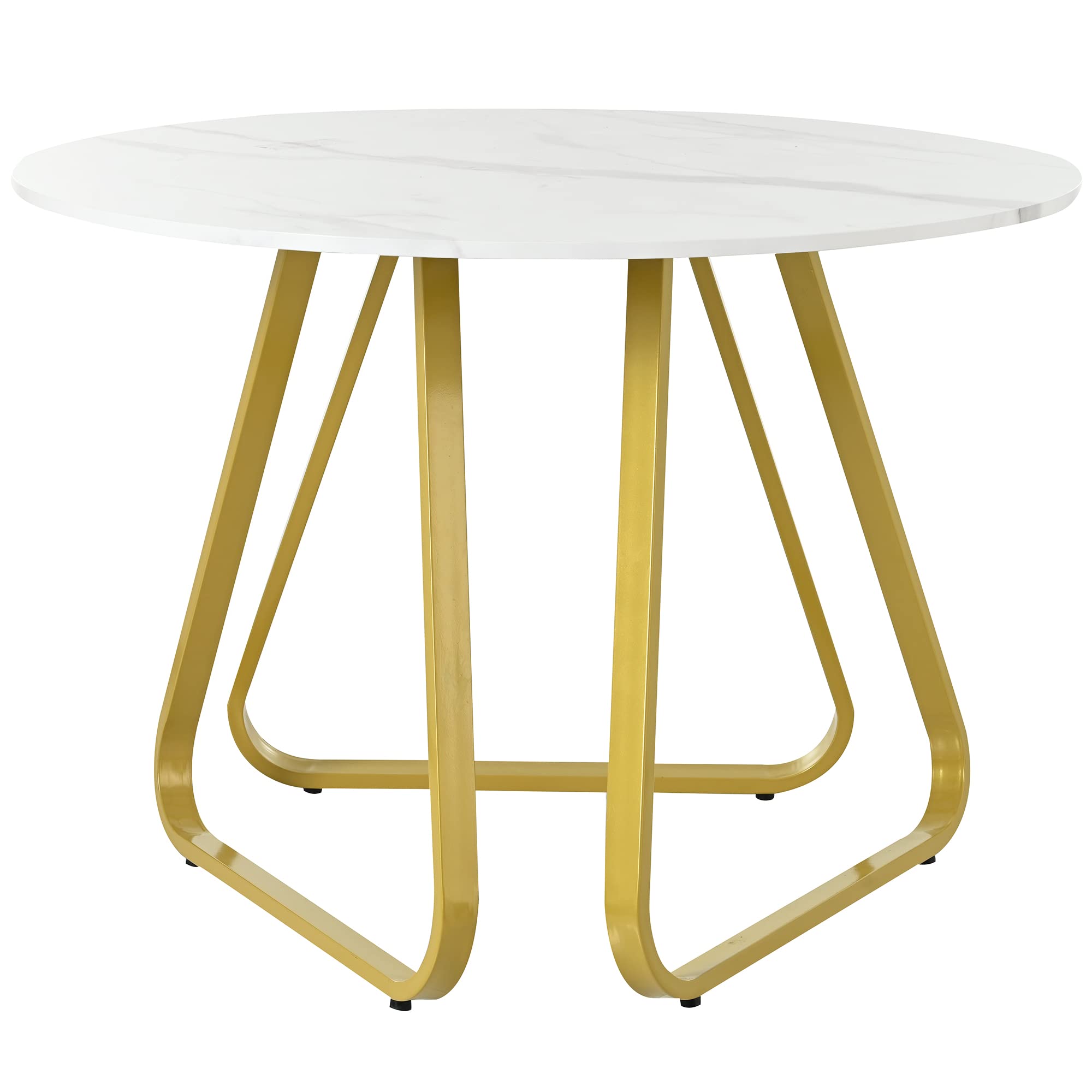 Tiophome 5-Piece Round Set, Faux Marble Table and Four Chairs with Metal Legs for Dining, Kitchen and Living Room (White)