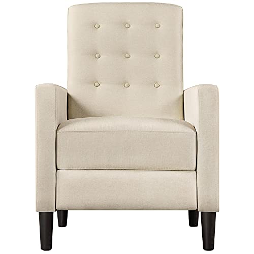 Yaheetech Fabric Recliner Chair Mid-Century Modern Recliner Adjustable Single Recliner Sofa with Thicker Seat Cushion Tufted Upholstered Sofa with Pocket Spring for Living Room Bedroo Beige