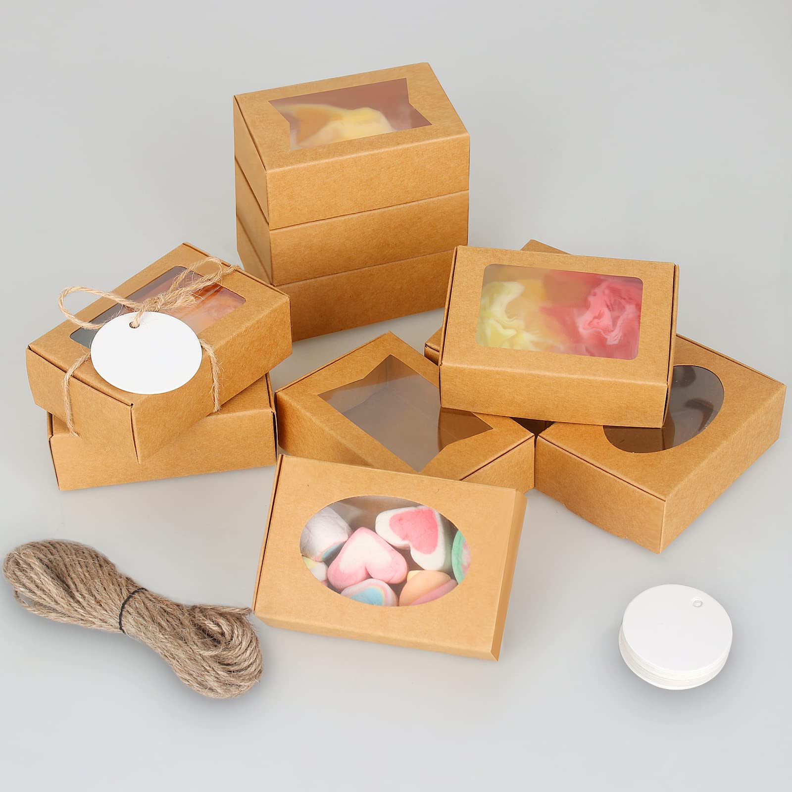 Soap Box, COTOPHER 30Pcs Small Soap Packaging Boxes 3.5x2.35x1.2 Inch Mini Kraft Boxes with Window Soap Boxes for Homemade Soap Candy Chocolate Bakery Cookies Soap Packaging