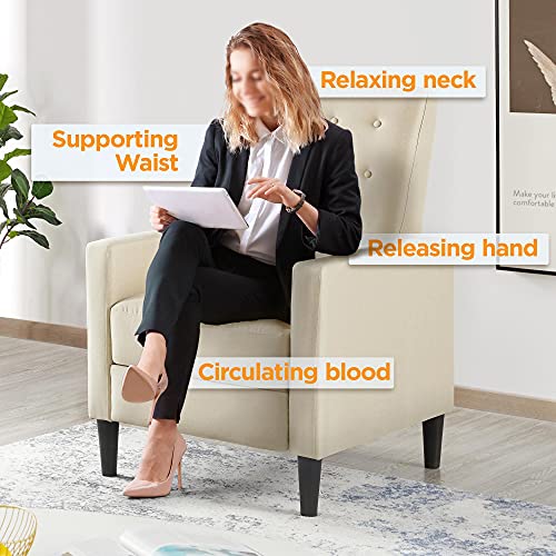 Yaheetech Fabric Recliner Chair Mid-Century Modern Recliner Adjustable Single Recliner Sofa with Thicker Seat Cushion Tufted Upholstered Sofa with Pocket Spring for Living Room Bedroo Beige