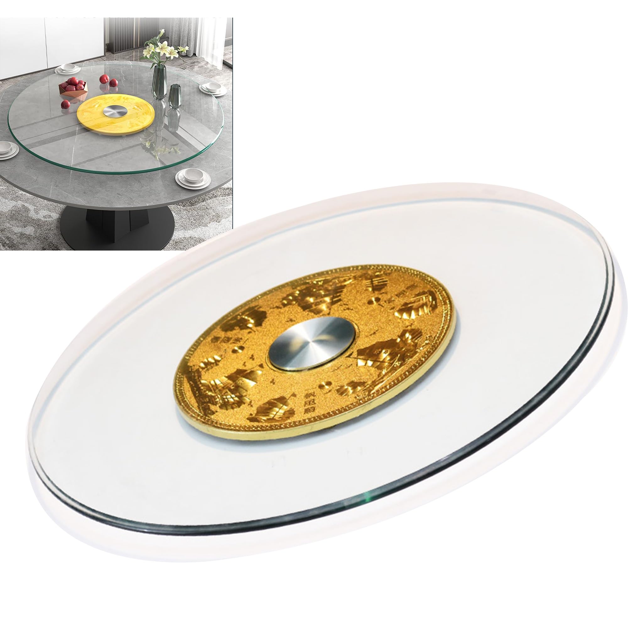 Lazy Susan Turntable For Dining Table,Countertop,Tempered Glass Rotating Tray,Transparent Rotating Tray With Silent Bearing Centerpieces,Silent/Smooth/Not Easy to Dump,for Spice Rack Table Cake Kitche