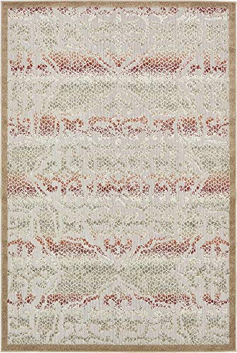 Unique Loom Modern Collection Distressed, High-Low Pile, Abstract, Vintage, Indoor and Outdoor Area Rug, 6 ft x 9 ft, Beige/Light Brown