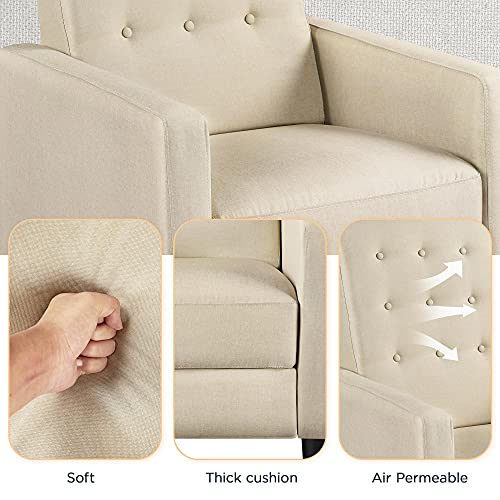Yaheetech Fabric Recliner Chair Mid-Century Modern Recliner Adjustable Single Recliner Sofa with Thicker Seat Cushion Tufted Upholstered Sofa with Pocket Spring for Living Room Bedroo Beige