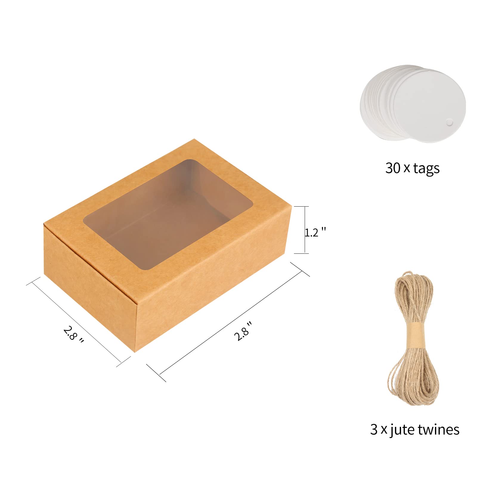 Soap Box, COTOPHER 30Pcs Small Soap Packaging Boxes 3.5x2.35x1.2 Inch Mini Kraft Boxes with Window Soap Boxes for Homemade Soap Candy Chocolate Bakery Cookies Soap Packaging