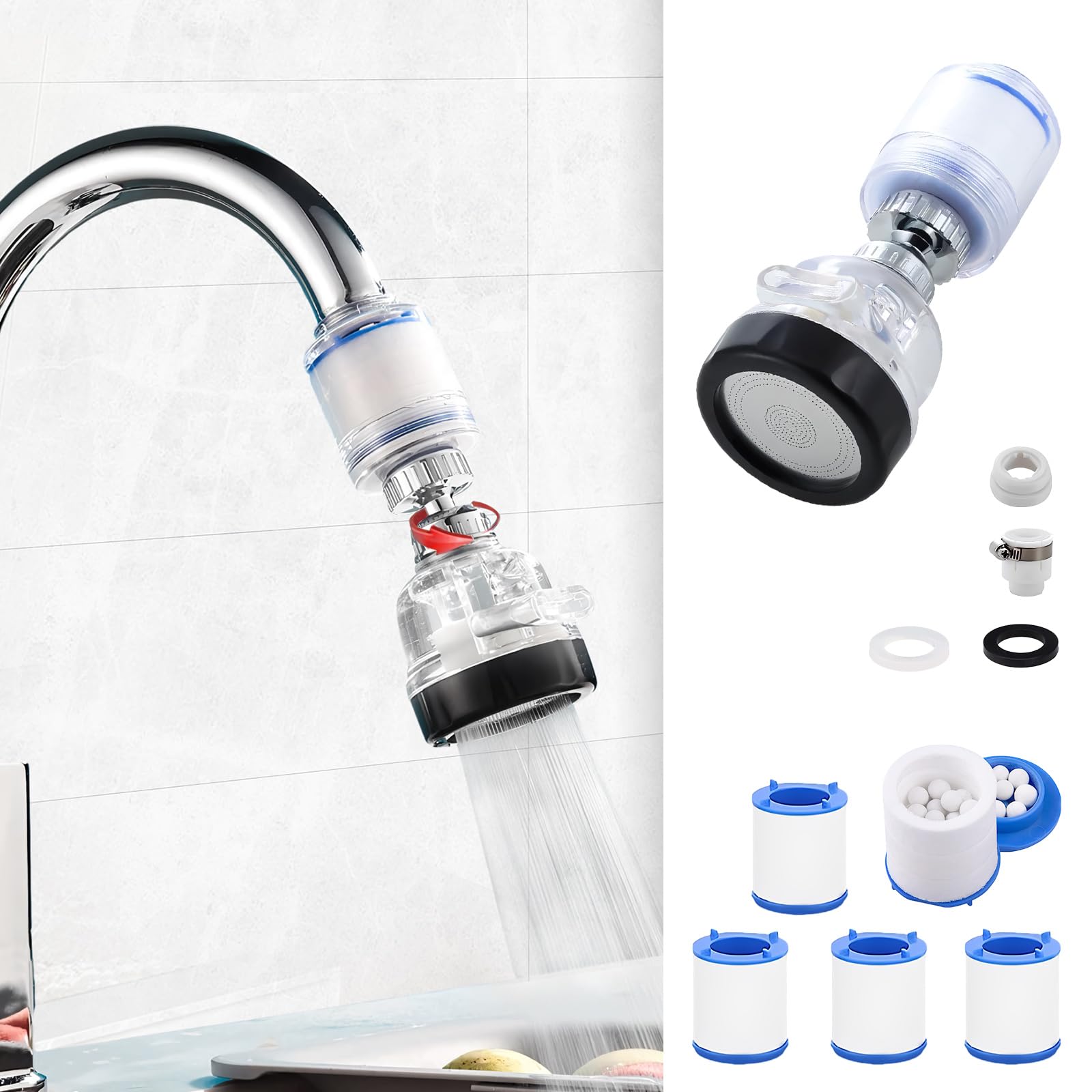 AVENHO Faucet Water Filter, 360° Rotating Faucet Filter, Universal Water Purifier with 3 Water Outlet Modes Removes Chlorine Fluoride Heavy Metals Hard Water for Home Bathroom & Kitchen