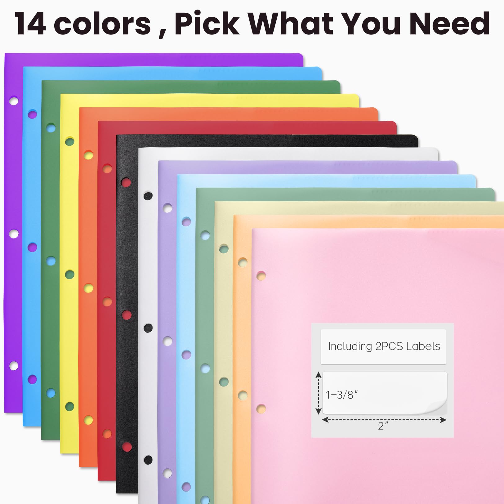 Sooez Plastic Pocket Folders with Reference Guide, 5 Pack Heavy Duty Folders with Pockets, 4 Pocket Folders with Pockets 3 Hole Punched, Stores Well in 3-Ring Binders, 5 Primary Colors